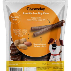 Chewsday 5-Inch Chewy Dog Chew Twists, Made in The USA, All Natural Rawhide-Free Highly-Digestible Treats, Peanutty Bliss - 14 Count