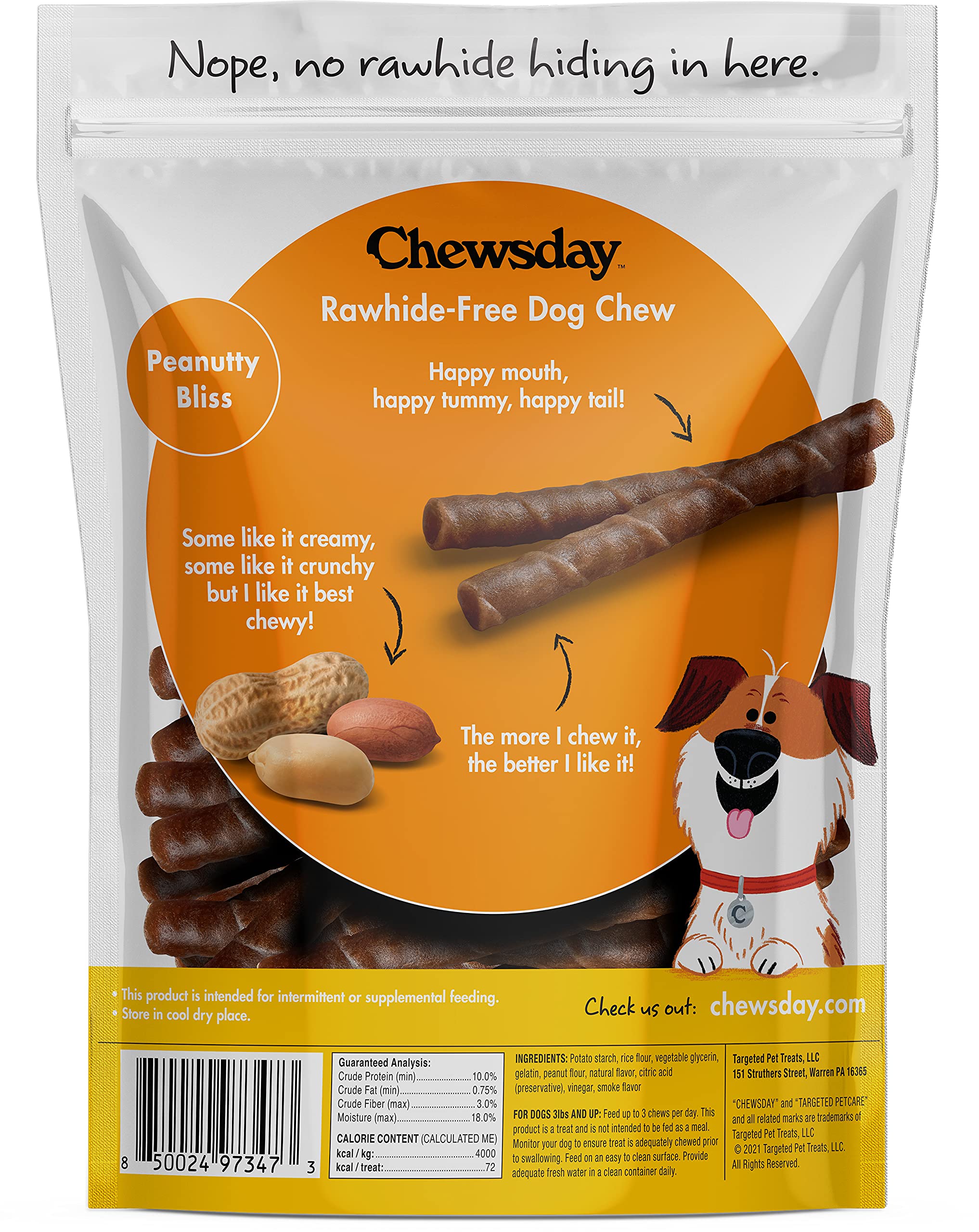 Chewsday 5-Inch Chewy Dog Chew Twists, Made in The USA, All Natural Rawhide-Free Highly-Digestible Treats, Peanutty Bliss - 14 Count