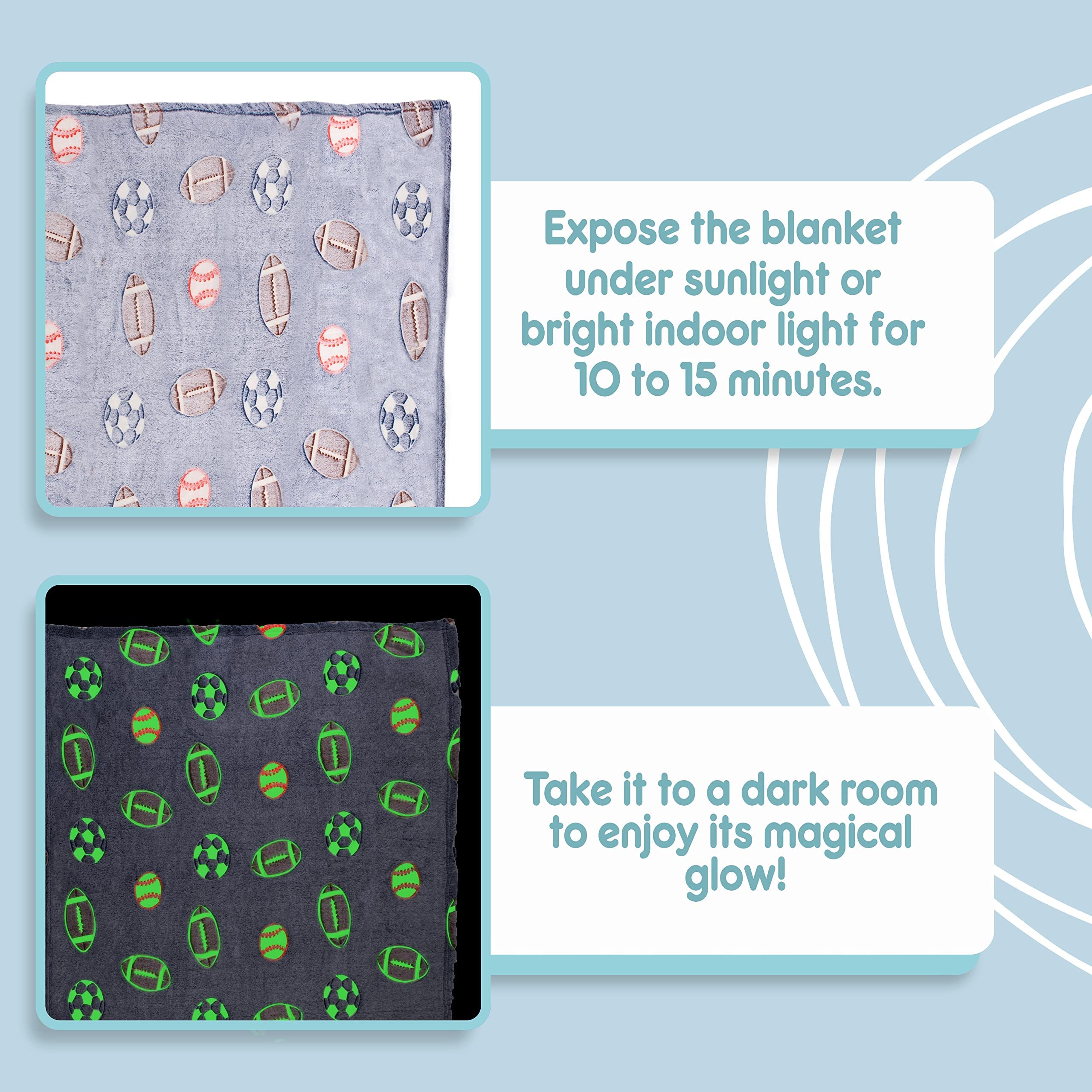 Glow in The Dark Blanket, Super Soft Blankets and Throws to Build Night Routine for Kids, Sports Designed Kids Blanket That Doesn't Pill, Fray, or Fade, Comfortable Toddler Blanket for Boys and Girls