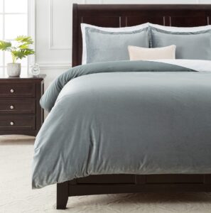 chanasya premium velour velvet duvet cover set - duvet cover (104” x 90”) & 2 pillow shams (20” x 36”) - 3-piece set - gray blue, king size