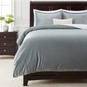 Chanasya Premium Velour Velvet Duvet Cover Set - Duvet Cover (104” x 90”) & 2 Pillow Shams (20” x 36”) - 3-Piece Set - Gray Blue, King Size