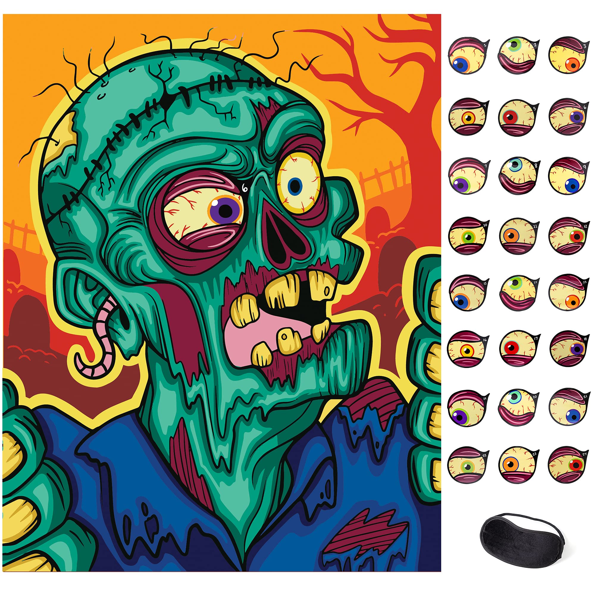 JOYIN 2 PCS Halloween Party Games for Kids Pin The Eyeball on Zombie and Pin The Tail on The Web Party Games in 2 Designs with 2 Posters, Fun Reusable Kids Gift Halloween Party Favors Supplies