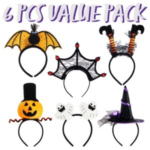 JOYIN 6 Pcs Halloween Headbands Pumpkin, Bat, Witch, Ghost, Witch Legs, Spider Web for Halloween Party, Costume, Trick or Treating, Cosplay Decoration (One Size Fit All)