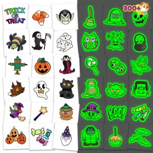 joyin 300+ halloween glowing temporary tattoos for kids, 42 assorted designs bulk for child trick or treat game gifts halloween party favor decorations supplies goodie bags, class game prizes