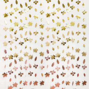 52ft fall party decorations gold maple leaf garland streamer champagne gold rose gold gradient autumn leaves paper banner for thanksgiving harvest birthday wedding bridal shower engagement party decor