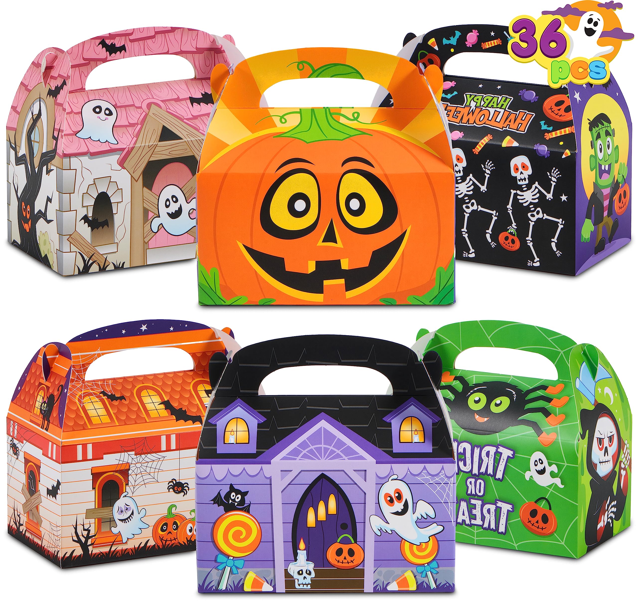 JOYIN 36 PCS Halloween Cardboard Treat Boxes Trick or Treat Candy Boxes Cookies Goodie Bags for Halloween Party Favor Supplies, Classroom Exchange Goody Bags