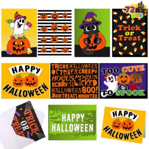 joyin 72 pcs halloween holiday festive greeting cards for halloween party supplies and party favor, trick or treat invitations and birthday gift