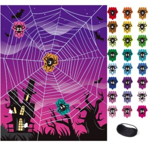 JOYIN 2 PCS Halloween Party Games for Kids Pin The Eyeball on Zombie and Pin The Tail on The Web Party Games in 2 Designs with 2 Posters, Fun Reusable Kids Gift Halloween Party Favors Supplies