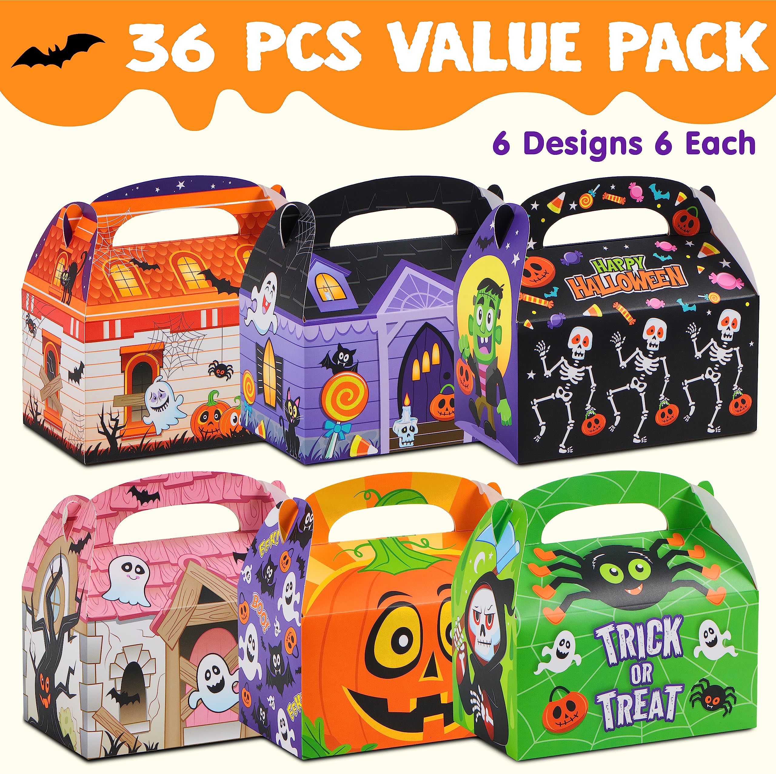 JOYIN 36 PCS Halloween Cardboard Treat Boxes Trick or Treat Candy Boxes Cookies Goodie Bags for Halloween Party Favor Supplies, Classroom Exchange Goody Bags