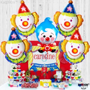 KatchOn, Giant 32 Inch Clown Balloons - Pack of 5 | Carnival Theme Party Decorations | Clown Head Balloon, Circus Theme Party Decorations | Carnival Decorations, Plim Plim Party Decorations