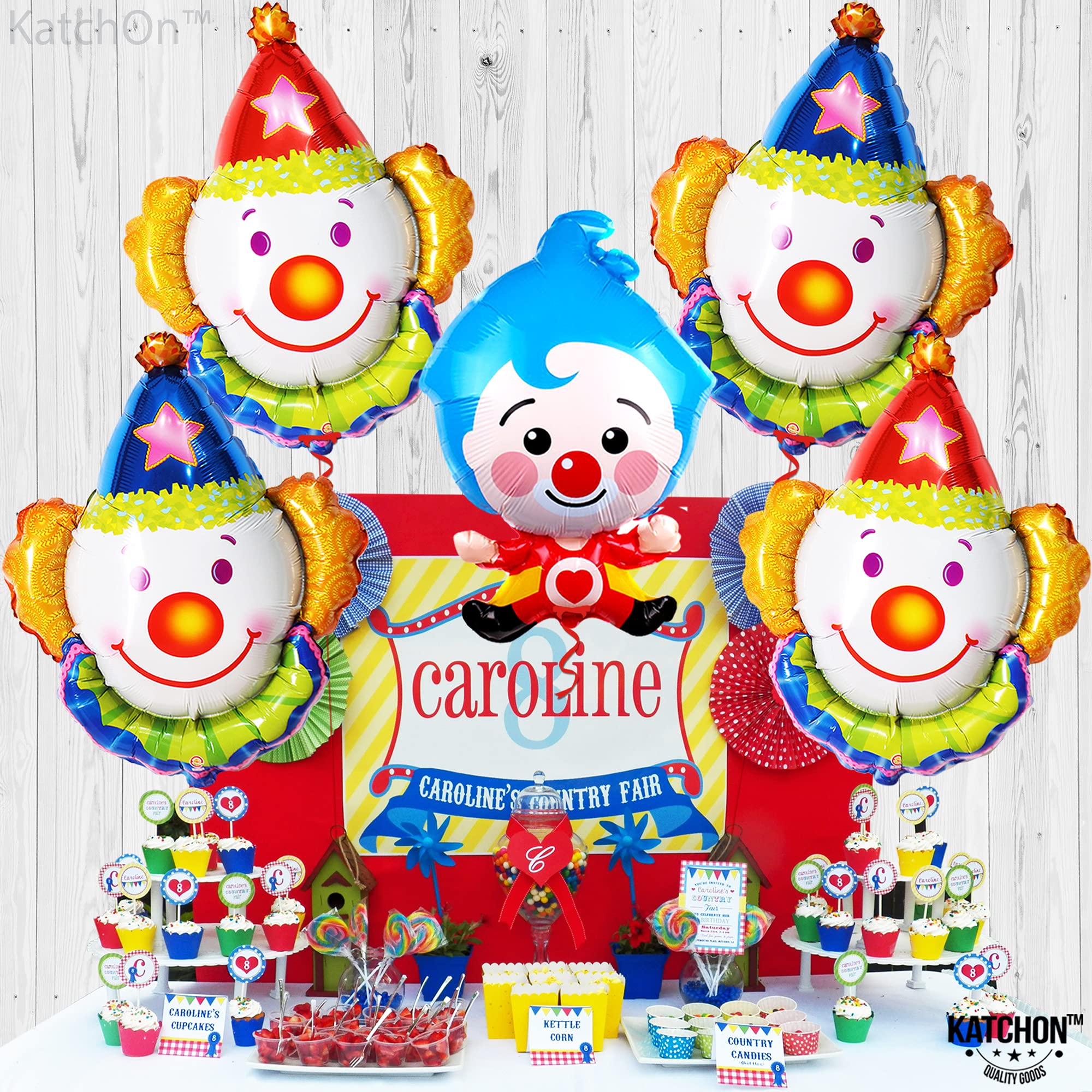 KatchOn, Giant 32 Inch Clown Balloons - Pack of 5 | Carnival Theme Party Decorations | Clown Head Balloon, Circus Theme Party Decorations | Carnival Decorations, Plim Plim Party Decorations