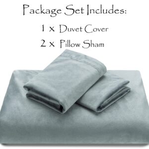 Chanasya Premium Velour Velvet Duvet Cover Set - Duvet Cover (104” x 90”) & 2 Pillow Shams (20” x 36”) - 3-Piece Set - Gray Blue, King Size