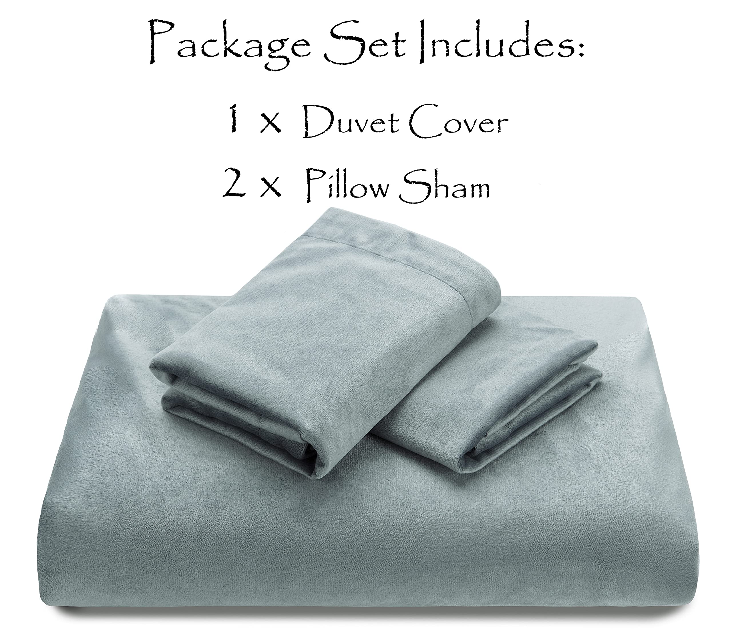 Chanasya Premium Velour Velvet Duvet Cover Set - Duvet Cover (104” x 90”) & 2 Pillow Shams (20” x 36”) - 3-Piece Set - Gray Blue, King Size