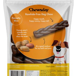 Chewsday 5-Inch Dog Chew Braids, Made in The USA, All Natural Rawhide-Free Highly-Digestible Treats, Peanutty Bliss - 7 Count