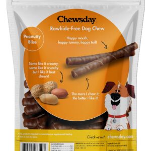 Chewsday 6-Inch Chewy Dog Chew Twists, Made in The USA, All Natural Rawhide-Free Highly-Digestible Treats, Peanutty Bliss - 14 Count