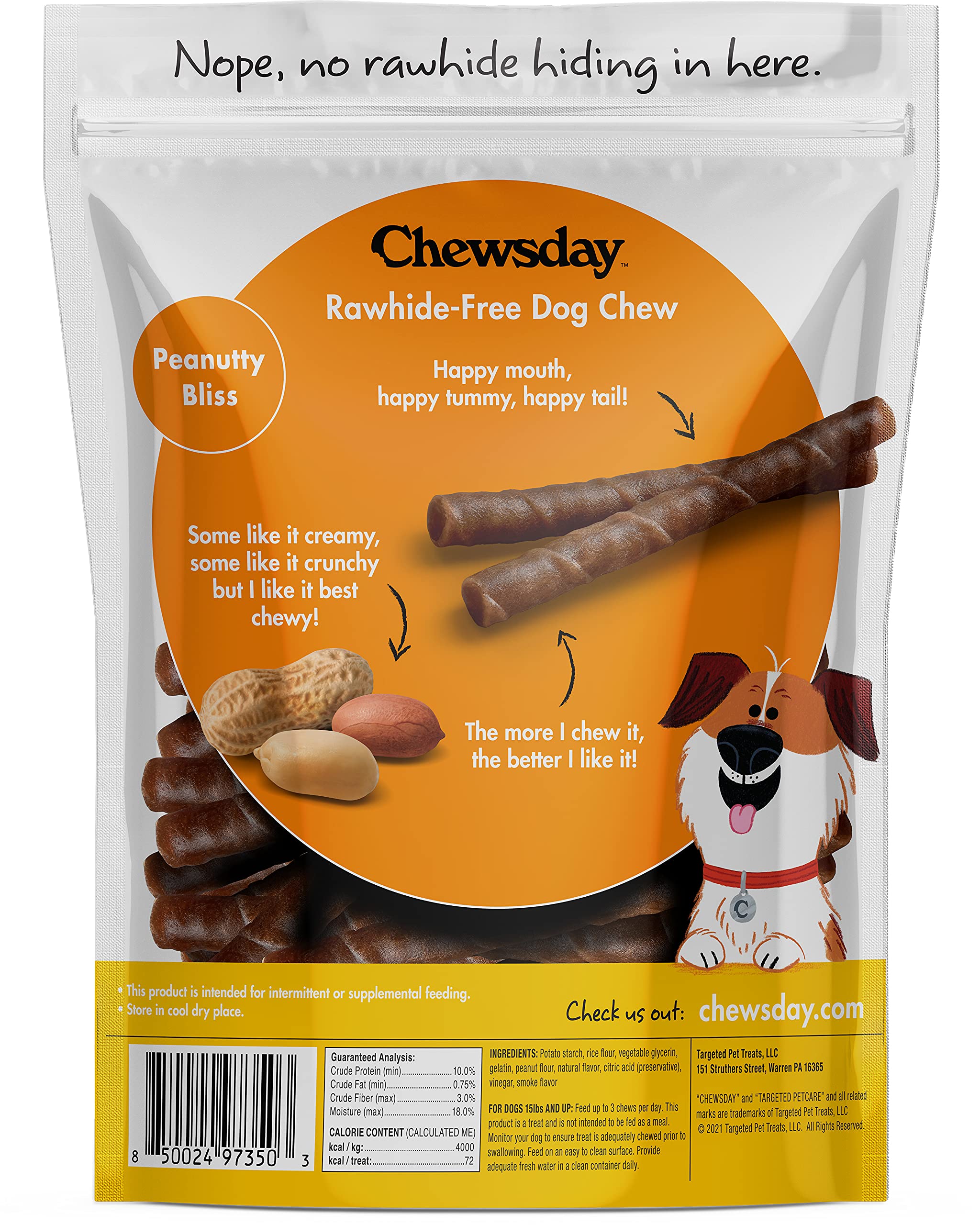 Chewsday 6-Inch Chewy Dog Chew Twists, Made in The USA, All Natural Rawhide-Free Highly-Digestible Treats, Peanutty Bliss - 14 Count