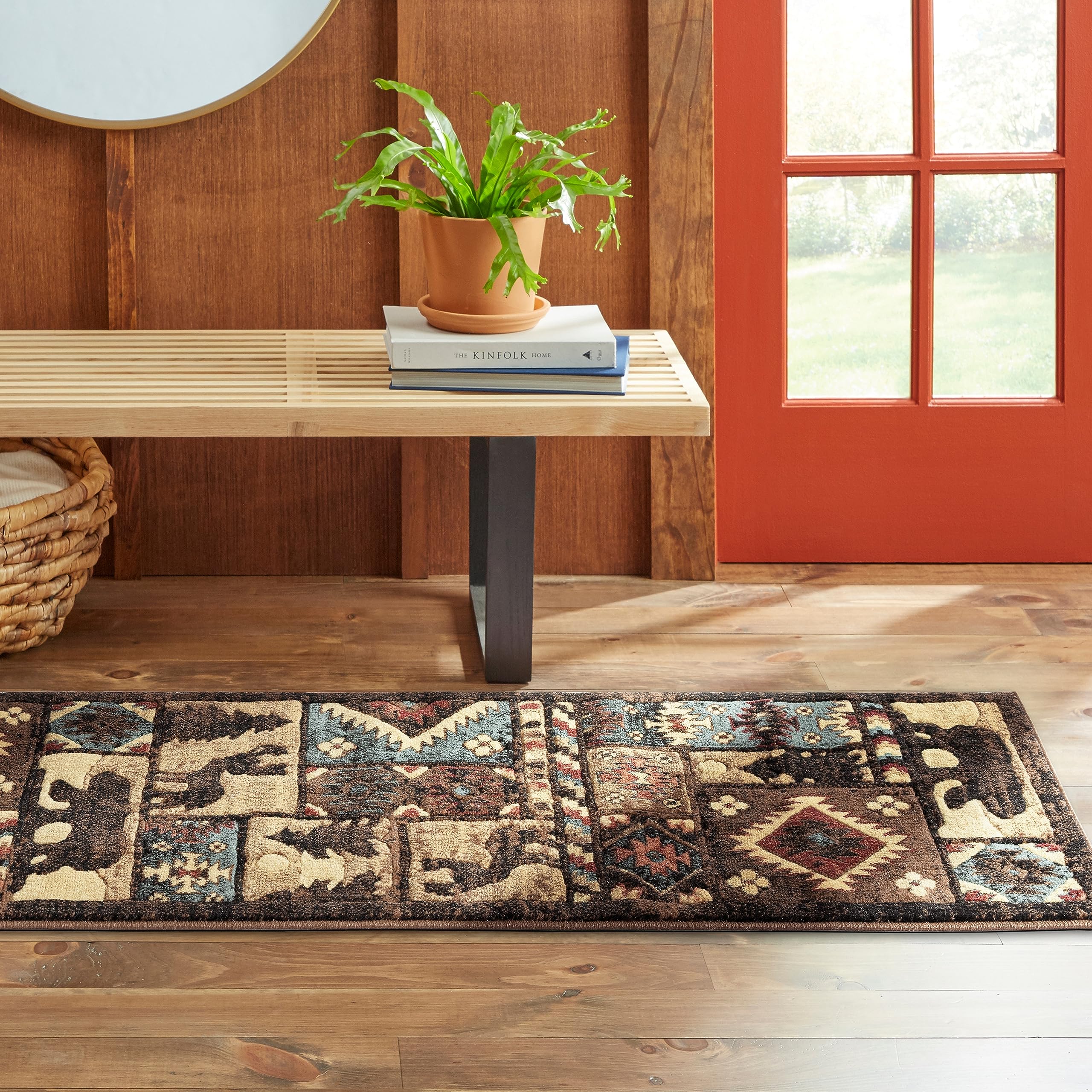 Home Dynamix Buffalo Bear Area Rug, 1'10"x6'10", Brown/ Red, Rectangular