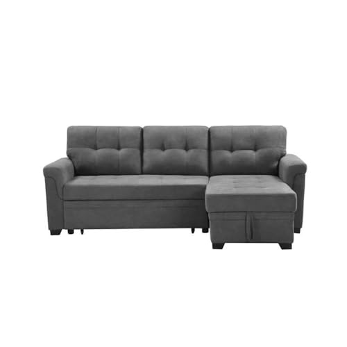 BOWERY HILL Contemporary Fabric Reversible Sectional Sleeper Sofa Chaise in Gray