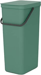 brabantia sort & go kitchen recycling/garbage trash can (10.6 gal/fir green) large refuse organiser with handle & removable lid, easy clean, perfectfit bags included