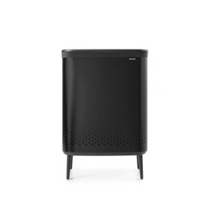 brabantia bo laundry hamper hi (matt black) 2 compartment removable laundry bag 2 x 12 gal, ventilated stylish dirty clothes holder, flat back, off-the ground, anti-rust materials for bathroom use