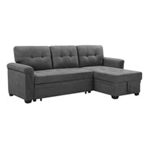 BOWERY HILL Contemporary Fabric Reversible Sectional Sleeper Sofa Chaise in Gray