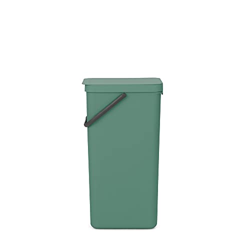 Brabantia Sort & Go Kitchen Recycling/Garbage Trash Can (10.6 Gal/Fir Green) Large Refuse Organiser with Handle & Removable Lid, Easy Clean, PerfectFit Bags Included