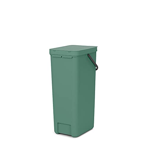 Brabantia Sort & Go Kitchen Recycling/Garbage Trash Can (10.6 Gal/Fir Green) Large Refuse Organiser with Handle & Removable Lid, Easy Clean, PerfectFit Bags Included