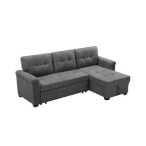 BOWERY HILL Contemporary Fabric Reversible Sectional Sleeper Sofa Chaise in Gray