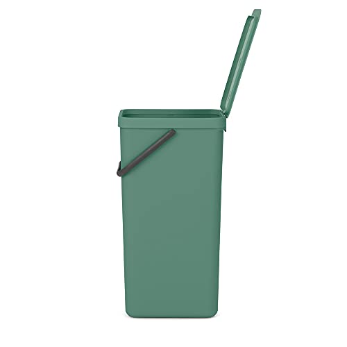 Brabantia Sort & Go Kitchen Recycling/Garbage Trash Can (10.6 Gal/Fir Green) Large Refuse Organiser with Handle & Removable Lid, Easy Clean, PerfectFit Bags Included