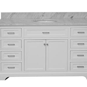 Kitchen Bath Collection Aria 60-inch Single Bathroom Vanity (White/Carrara): Includes White Cabinet with Authentic Italian Carrara Marble Countertop and White Ceramic Sink