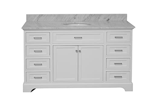 Kitchen Bath Collection Aria 60-inch Single Bathroom Vanity (White/Carrara): Includes White Cabinet with Authentic Italian Carrara Marble Countertop and White Ceramic Sink