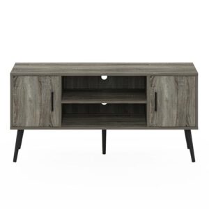 Furinno Claude Mid Century Style Wood Legs TV Stand for TV Size up to 50 inch with Two Cabinets, French Oak