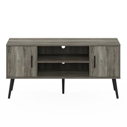 Furinno Claude Mid Century Style Wood Legs TV Stand for TV Size up to 50 inch with Two Cabinets, French Oak