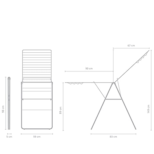 Brabantia HangOn Laundry Drying Rack (82ft / Fresh White) Compact, Foldaway, Adjustable Indoor Stainless Steel Clothes Horse