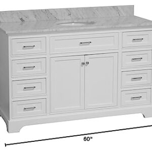 Kitchen Bath Collection Aria 60-inch Single Bathroom Vanity (White/Carrara): Includes White Cabinet with Authentic Italian Carrara Marble Countertop and White Ceramic Sink