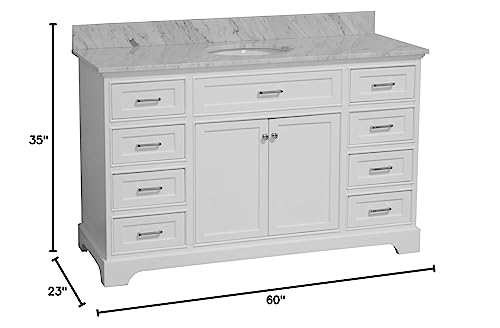 Kitchen Bath Collection Aria 60-inch Single Bathroom Vanity (White/Carrara): Includes White Cabinet with Authentic Italian Carrara Marble Countertop and White Ceramic Sink