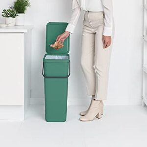 Brabantia Sort & Go Kitchen Recycling/Garbage Trash Can (10.6 Gal/Fir Green) Large Refuse Organiser with Handle & Removable Lid, Easy Clean, PerfectFit Bags Included