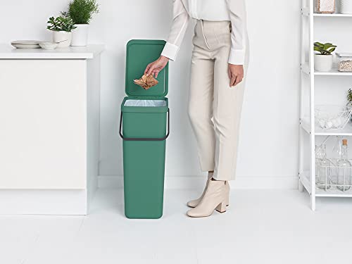 Brabantia Sort & Go Kitchen Recycling/Garbage Trash Can (10.6 Gal/Fir Green) Large Refuse Organiser with Handle & Removable Lid, Easy Clean, PerfectFit Bags Included