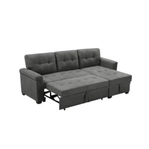 BOWERY HILL Contemporary Fabric Reversible Sectional Sleeper Sofa Chaise in Gray