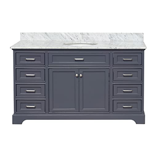 Kitchen Bath Collection Aria 60-inch Single Bathroom Vanity (Marine Gray/Carrara): Includes Marine Gray Cabinet with Authentic Italian Carrara Marble Countertop and White Ceramic Sink