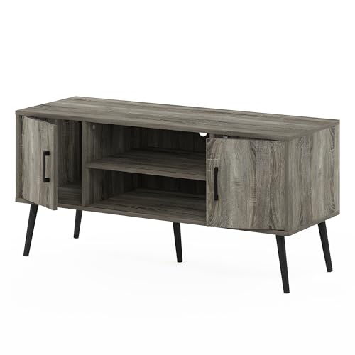 Furinno Claude Mid Century Style Wood Legs TV Stand for TV Size up to 50 inch with Two Cabinets, French Oak