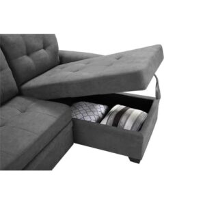 BOWERY HILL Contemporary Fabric Reversible Sectional Sleeper Sofa Chaise in Gray