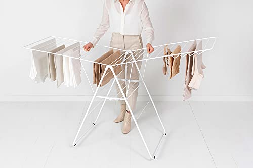 Brabantia HangOn Laundry Drying Rack (82ft / Fresh White) Compact, Foldaway, Adjustable Indoor Stainless Steel Clothes Horse