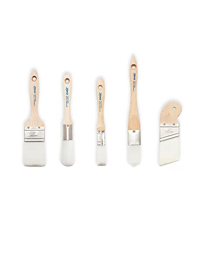 Zibra 5-Piece DIY Paint Brush Set with Detail and 2-inch Paint Brushes for Walls, Trim and Furniture, White