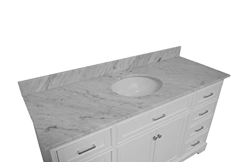 Kitchen Bath Collection Aria 60-inch Single Bathroom Vanity (White/Carrara): Includes White Cabinet with Authentic Italian Carrara Marble Countertop and White Ceramic Sink