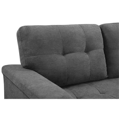 BOWERY HILL Contemporary Fabric Reversible Sectional Sleeper Sofa Chaise in Gray