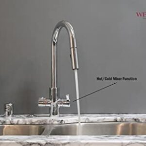 Westbrass KH41A-26 HotMaster 4 in 1 Single Handle Kitchen Faucet Only with Push Button Dual Spray Mode Pull Down Nozzle Head, Polished Chrome