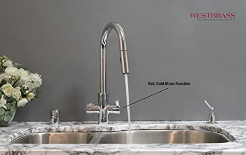 Westbrass KH41A-26 HotMaster 4 in 1 Single Handle Kitchen Faucet Only with Push Button Dual Spray Mode Pull Down Nozzle Head, Polished Chrome