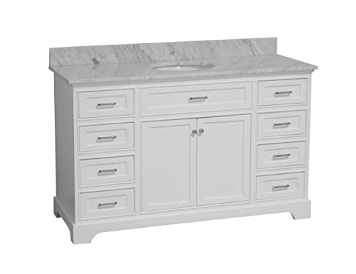 Kitchen Bath Collection Aria 60-inch Single Bathroom Vanity (White/Carrara): Includes White Cabinet with Authentic Italian Carrara Marble Countertop and White Ceramic Sink