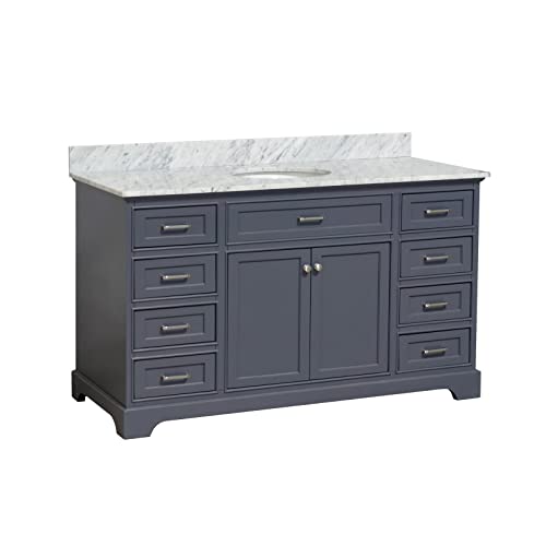 Kitchen Bath Collection Aria 60-inch Single Bathroom Vanity (Marine Gray/Carrara): Includes Marine Gray Cabinet with Authentic Italian Carrara Marble Countertop and White Ceramic Sink